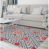 Ebern Designs Lesquin Floral Pink/Navy/Orange Area Rug & Reviews | Wayfair