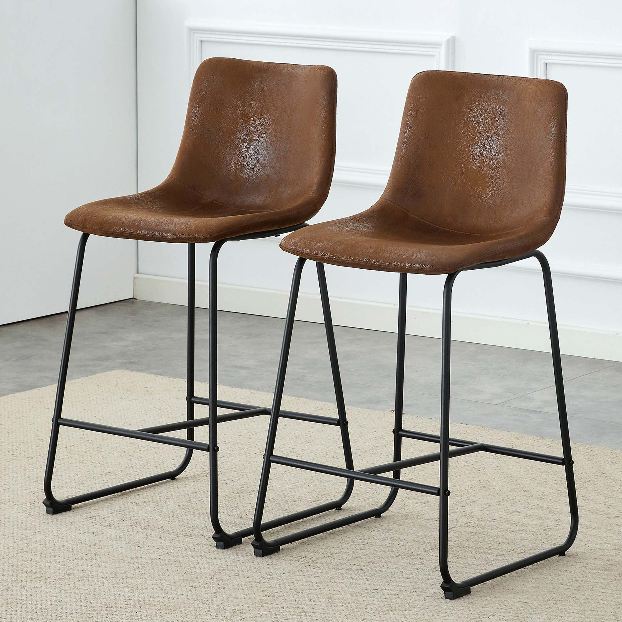 Mercer41 Set Of 2 Modern Minimalist Style PU Material Bar Stools | Wayfair