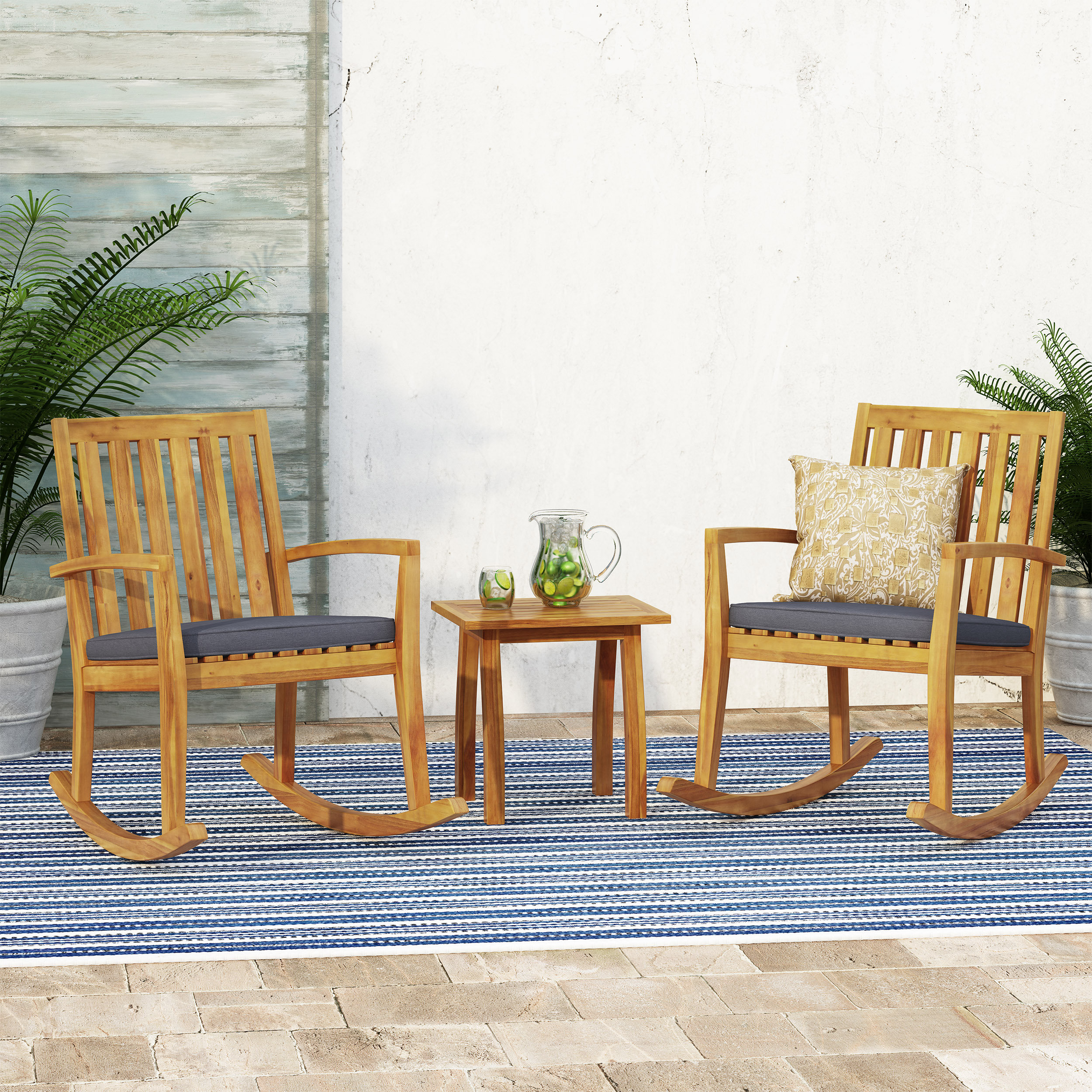 Union Rustic Brookport 3 Piece Teak Seating Group with Cushions ...