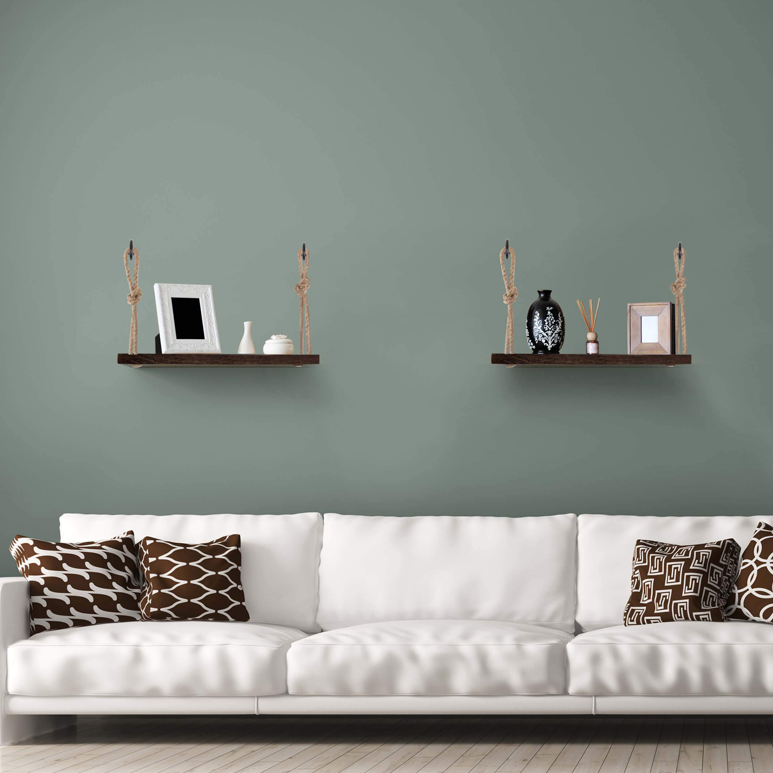 Gracie Oaks 2pcs Rope Hanging Floating Shelves - Rustic Wood Wall Decor ...