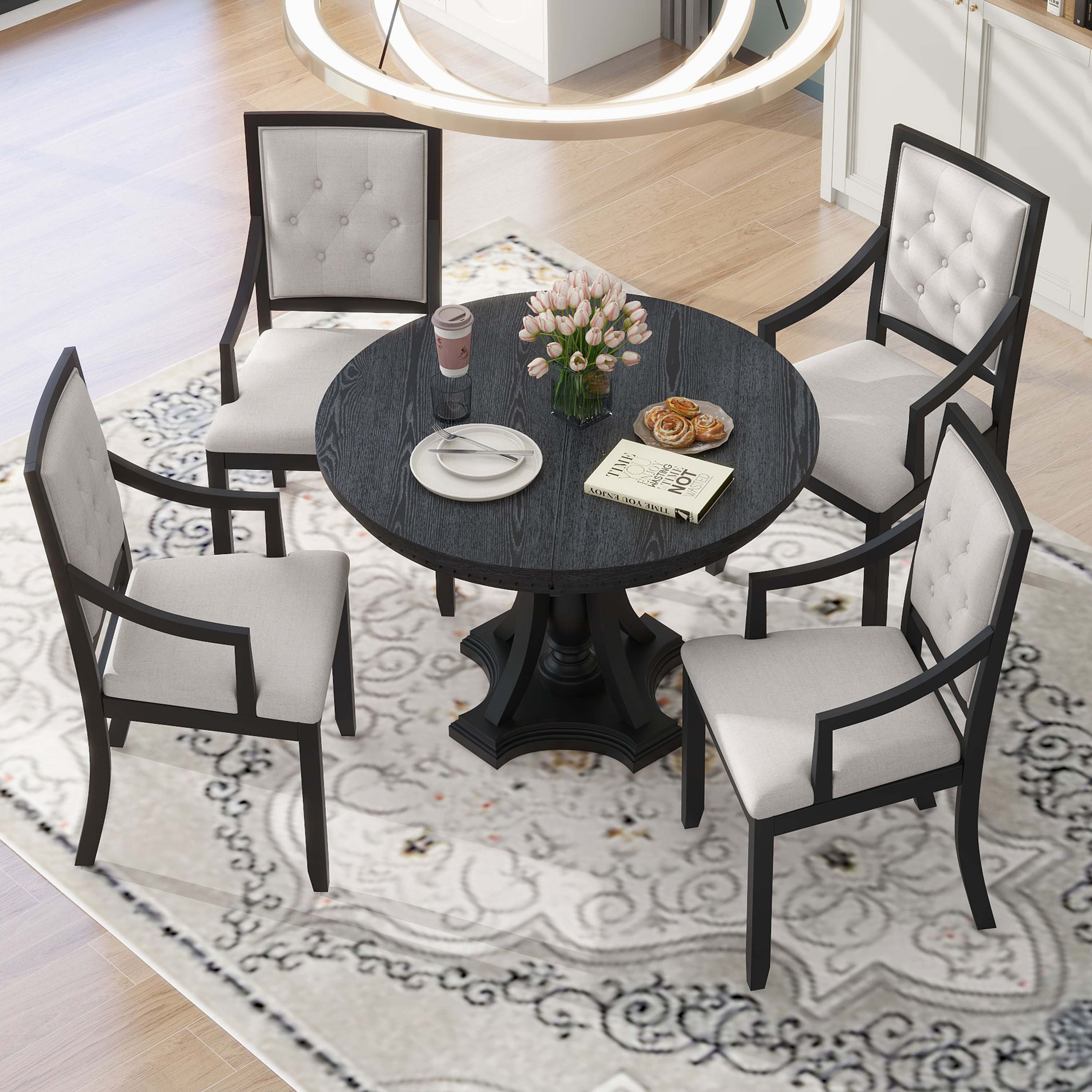 Lark Manor™ Retro 5-piece Dining Set Extendable Round Table and 4 ...
