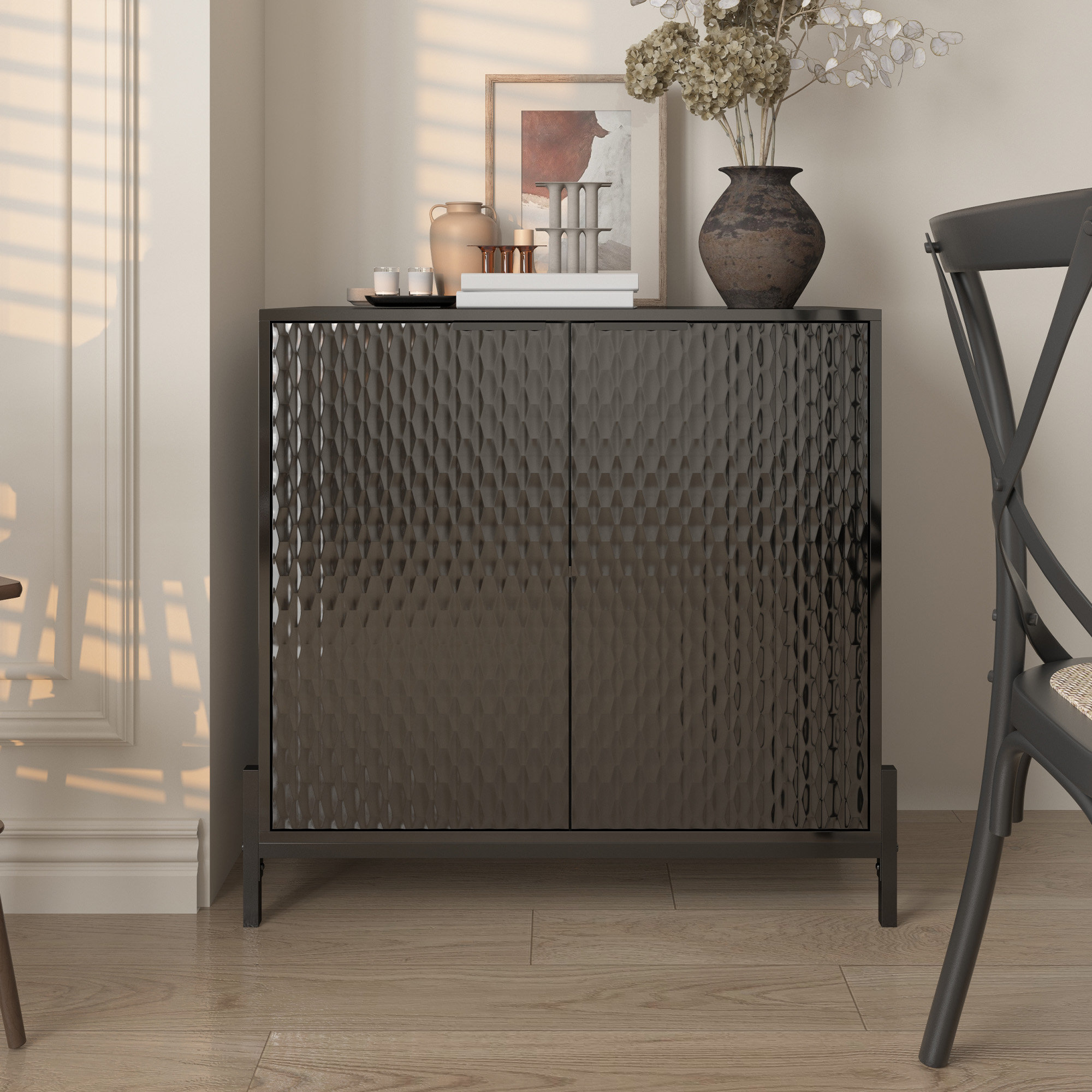 Ebern Designs Tahnaout Stainless Steel Accent Cabinet | Wayfair