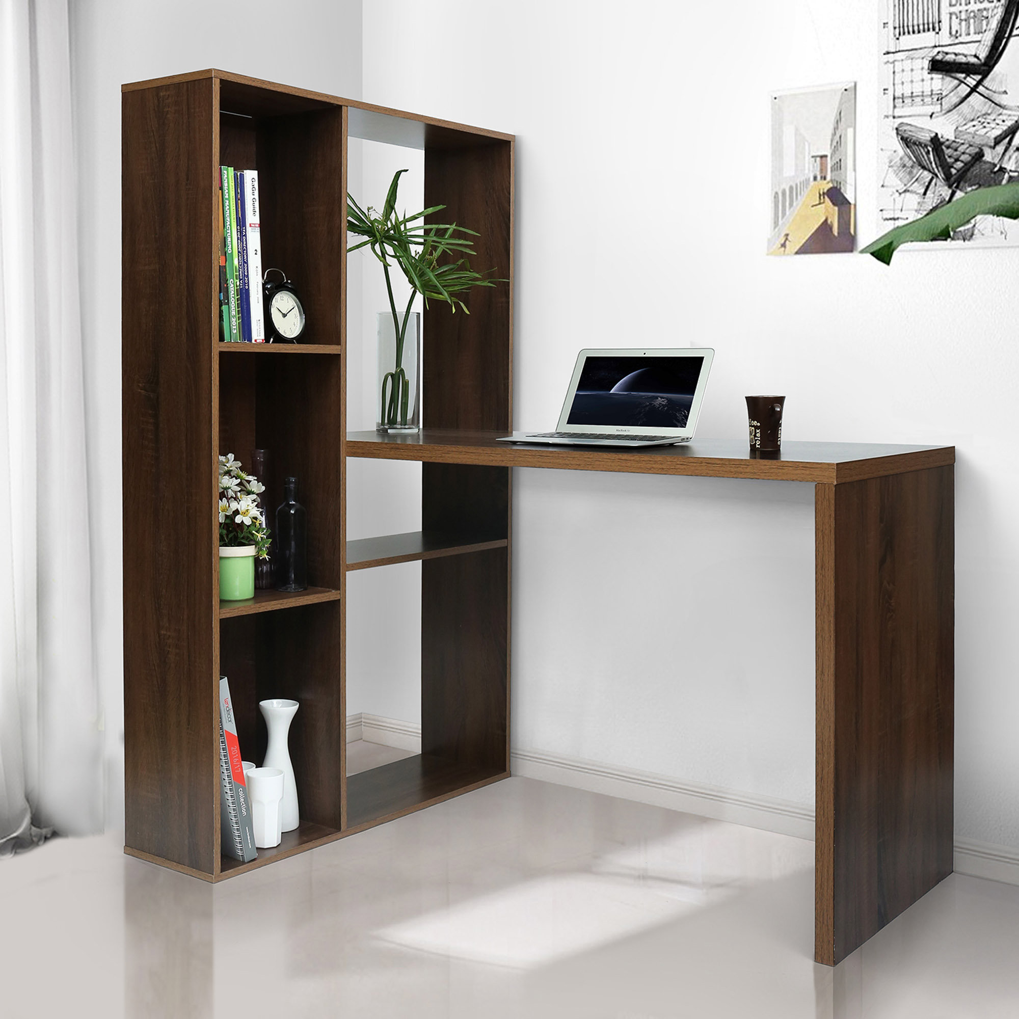 Millwood Pines 2 in 1 Computer Desk L-Shape Desktop with Shelves | Wayfair