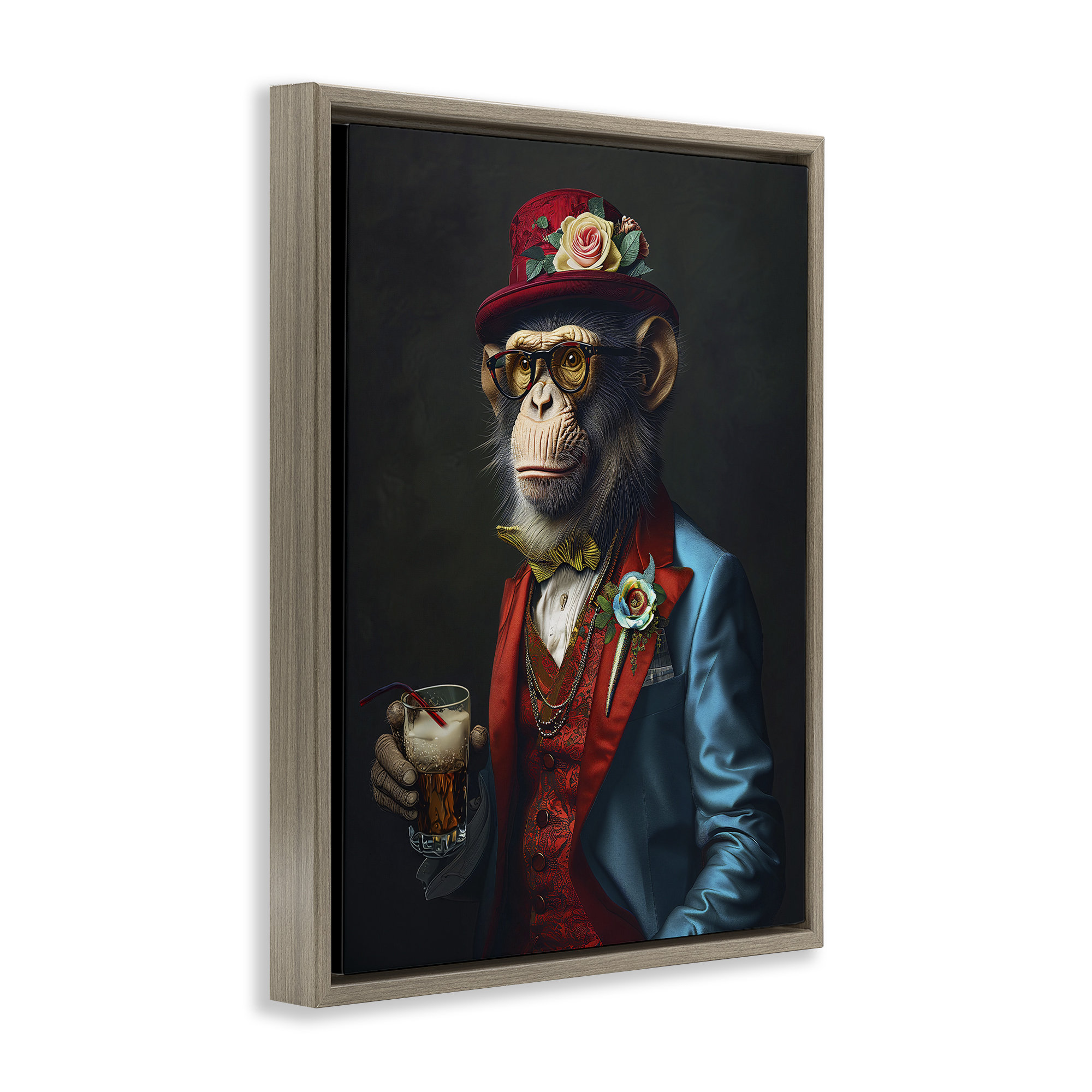 Trinx Monkey with Fancy Outfit Gold Framed Floater Canvas Wall Art by ...