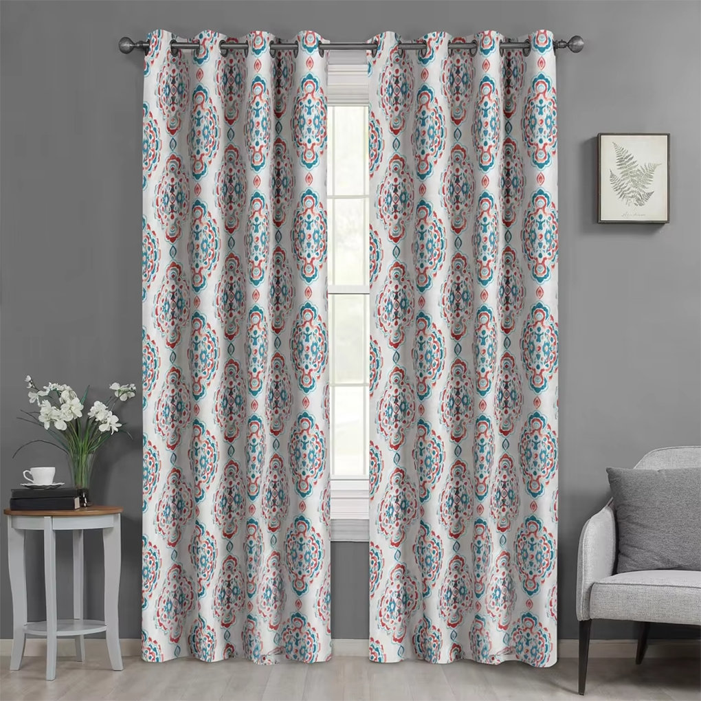 Charlton Home® Geometric Jacquard Pattern Blackout Window Curtain | Wayfair