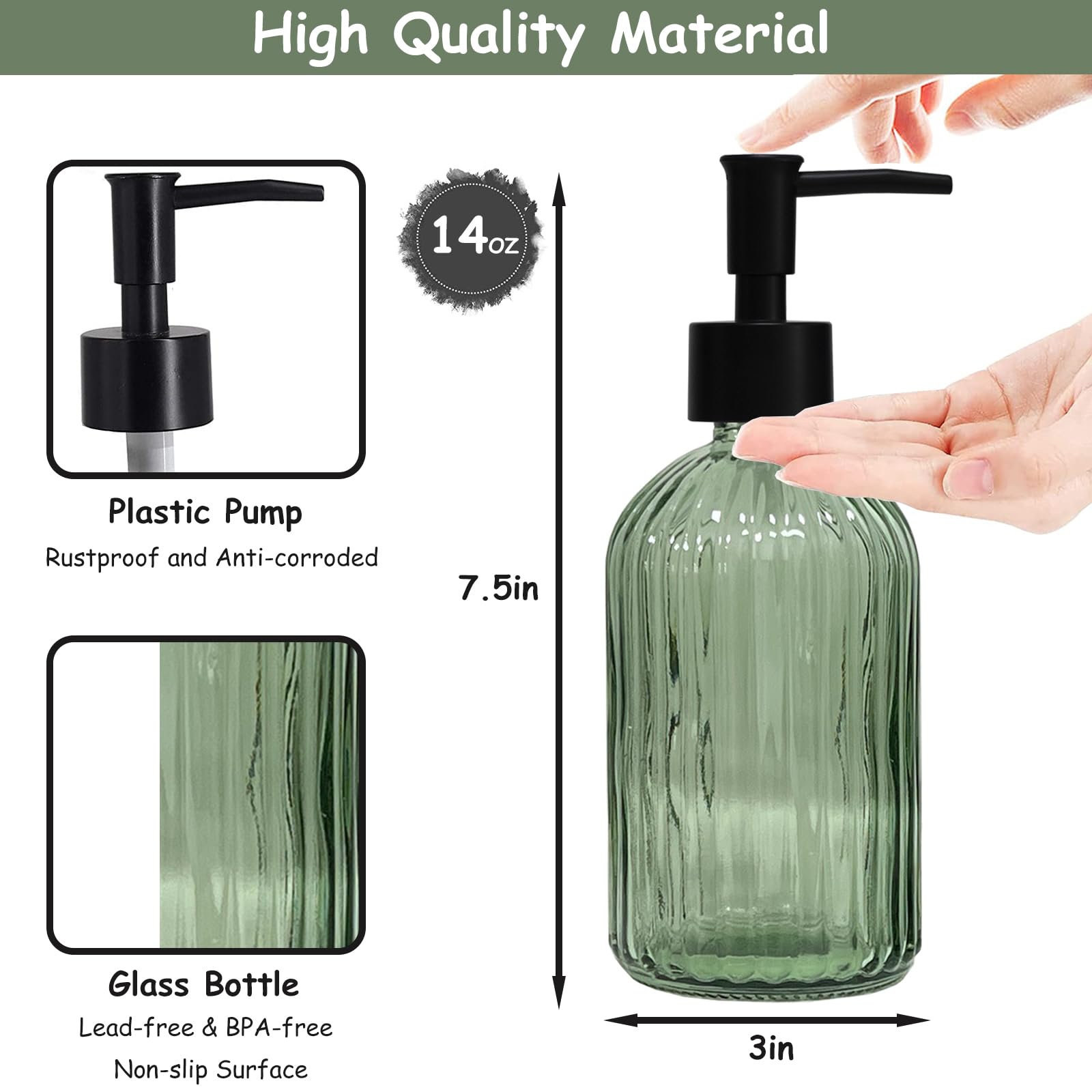 Latitude Run® Green Glass Soap Dispenser Set With Black Pump, 13.5oz ...