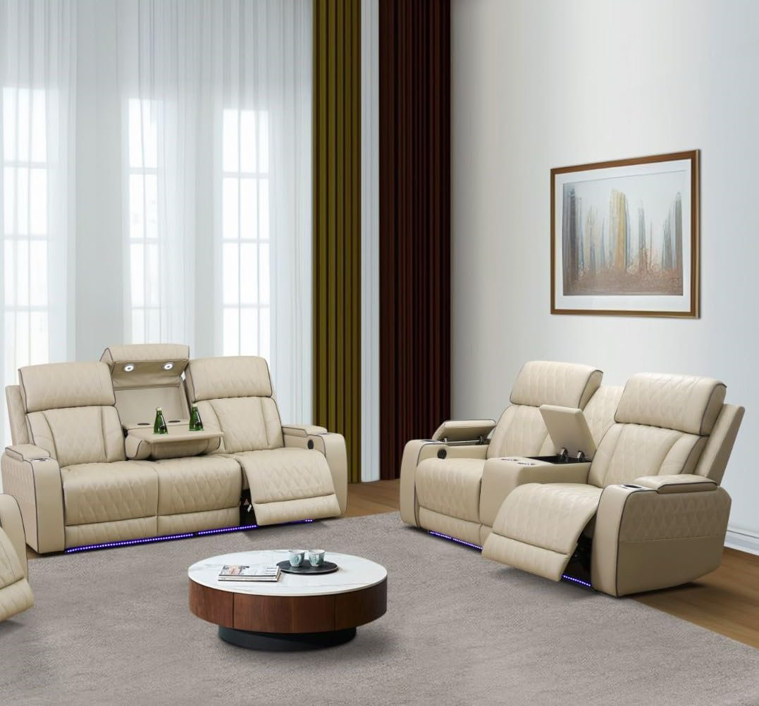 Ivy Bronx 2-Piece Vegan Leather Power Reclining Living Room Sofa Set ...