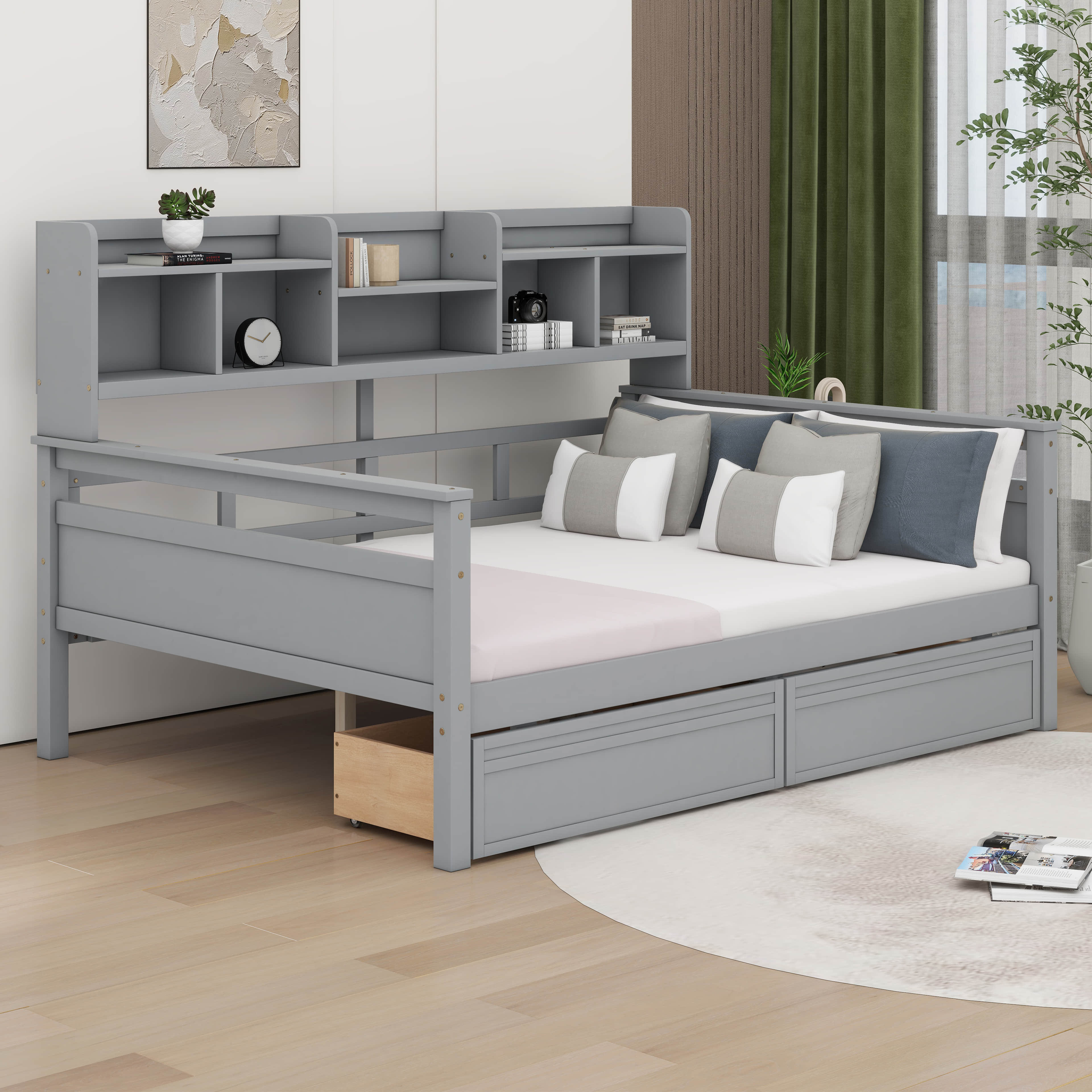 Latitude Run® Full Size Daybed With Bedside Shelf And Two Drawers | Wayfair