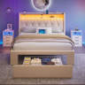 Wrought Studio™ Bed Frame with RGB LED Lights, Upholstered Bed with ...