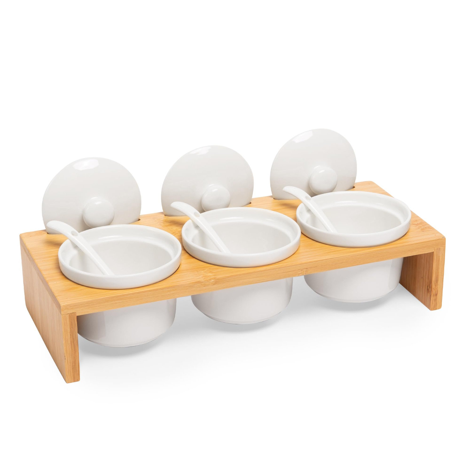 Stack man Wooden Condiment Set-Ceramic Chip And Dip Serving Set-3 Piece ...