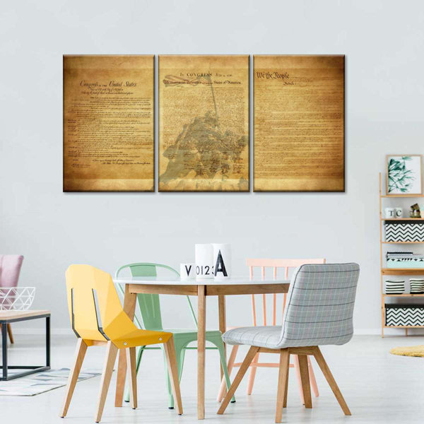 Trinx Vintage Declaration Of Independence On Canvas 3 Pieces Set | Wayfair