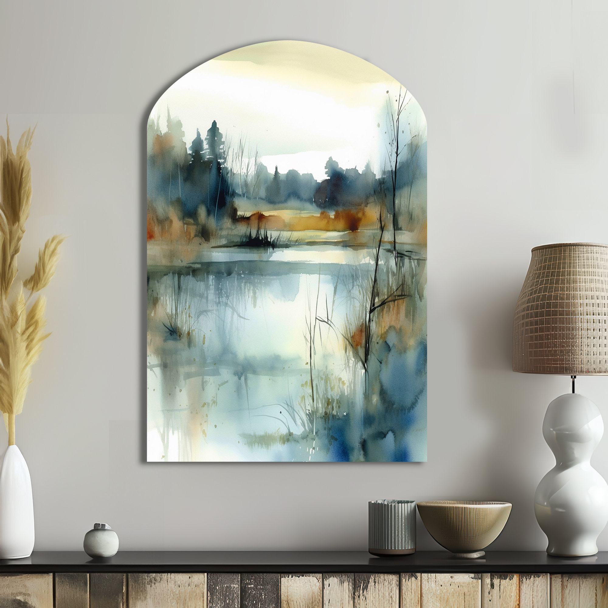 Design Art Summer Lake Landscape Illustration II - Lake Arch Shape ...