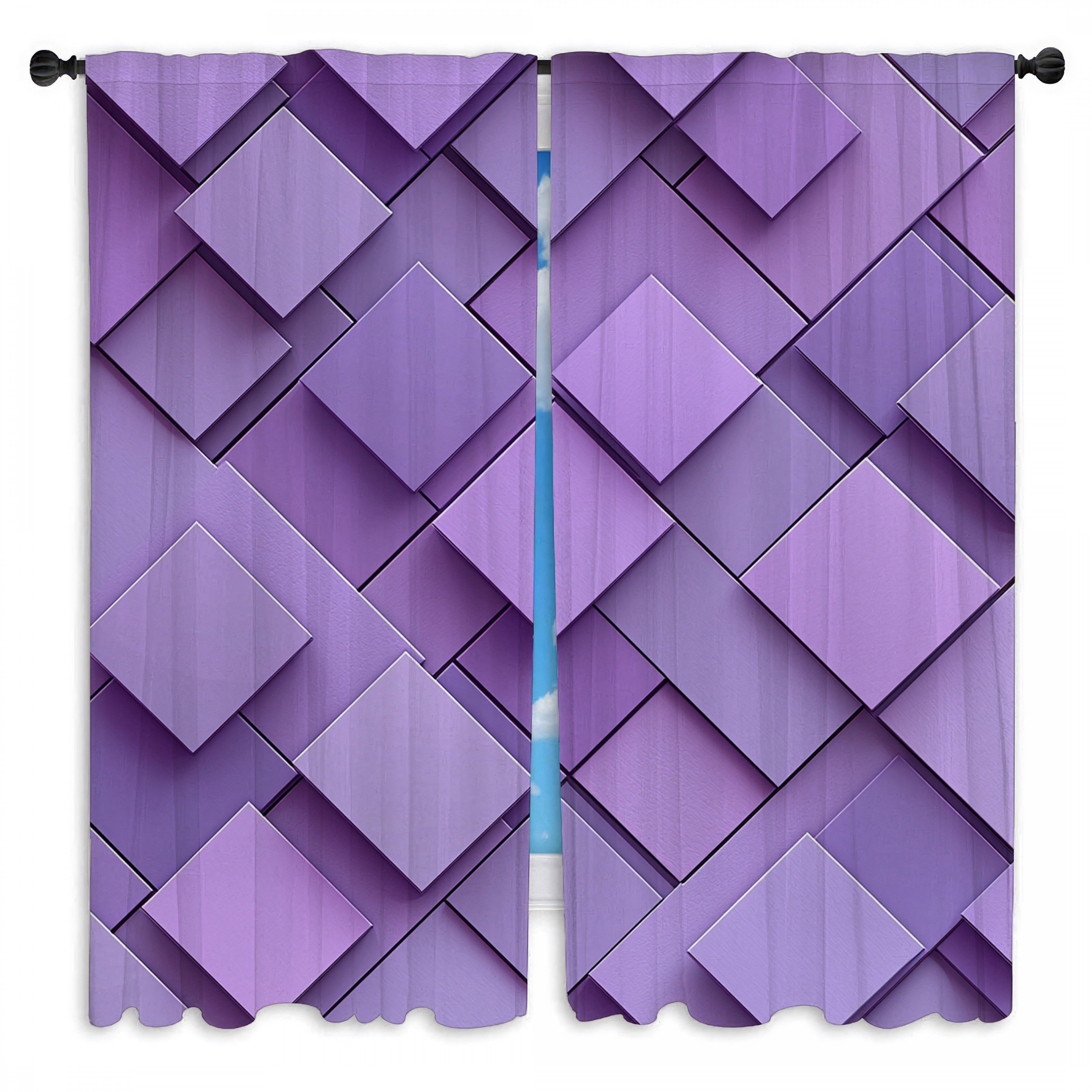 Orren Ellis Square Layers Window Curtains Abstract Minimalist Drapes ...