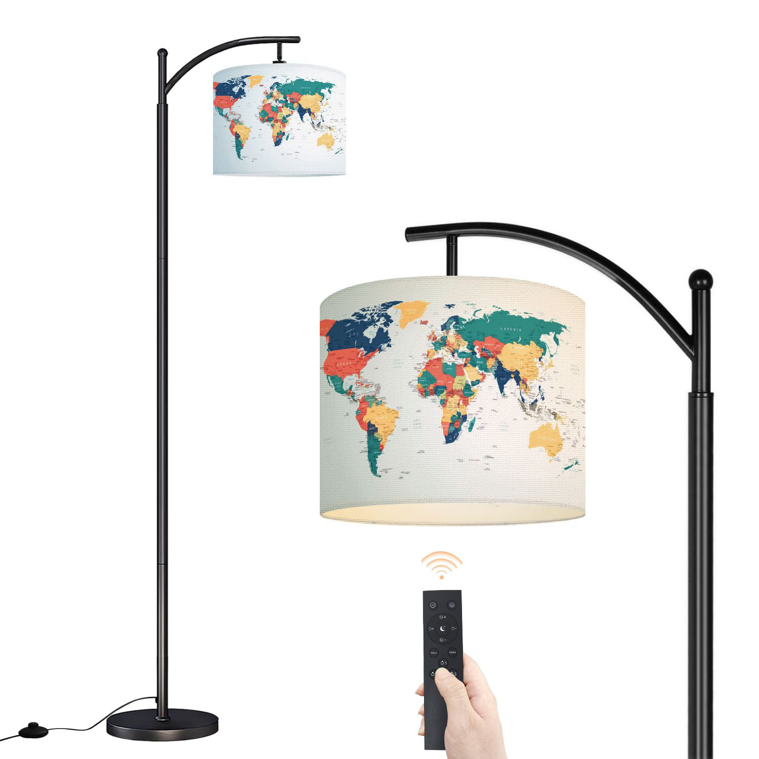 Latitude Run® Arc Floor Lamp Colorful world map complete all countries ...