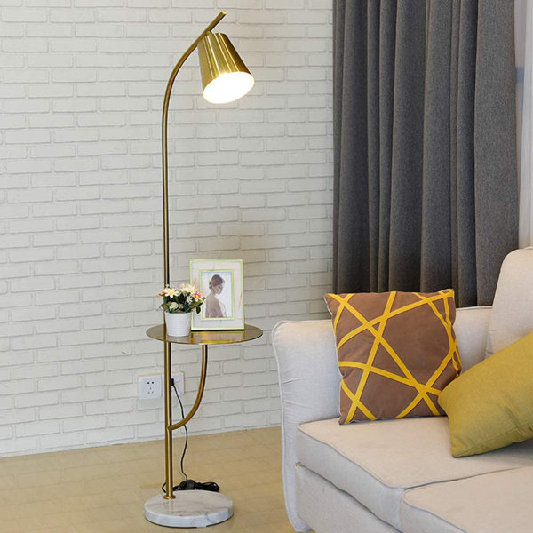 Everly Quinn 61'' Brass LED Tray Table Floor Lamp | Wayfair