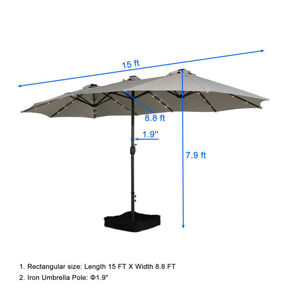 clihome 15Ft Patio Maket Umbrella With Base And Led "& Reviews" | Wayfair