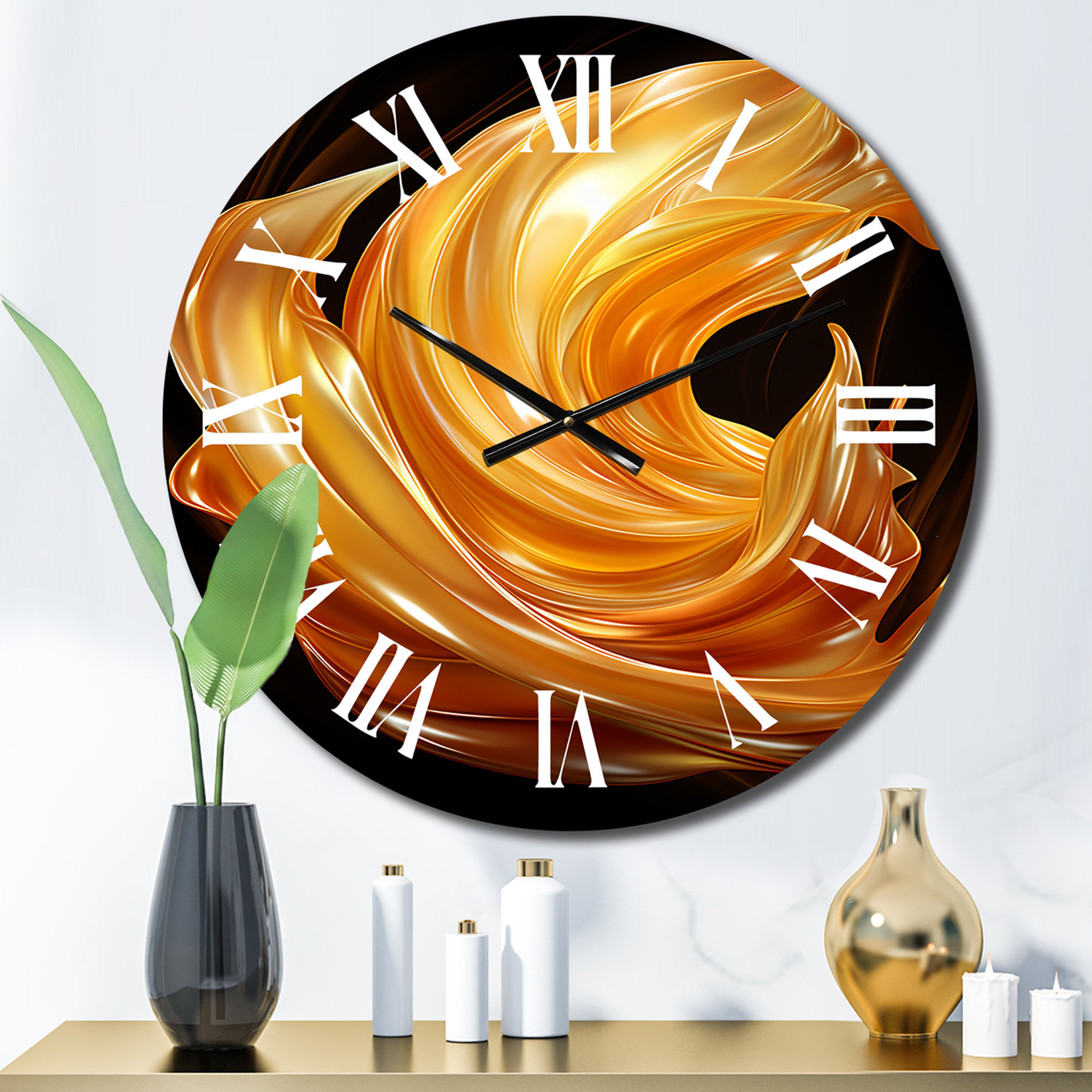 Design Art Gentle Gold Smooth Fabric Wave Metal Wall Clock | Wayfair