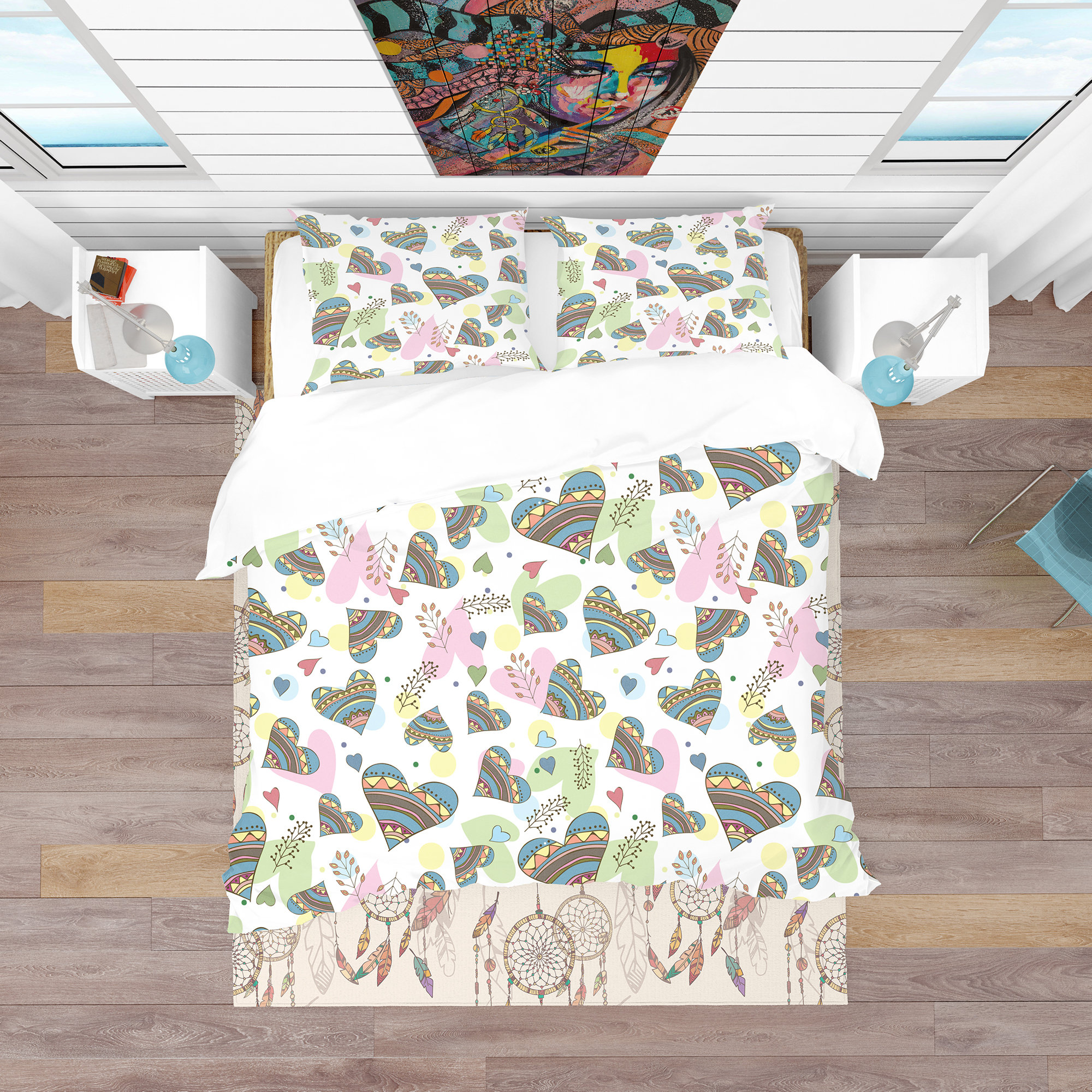 Design Art Pattern of Drawing Doodle Hearts - Modern Abstract Duvet ...