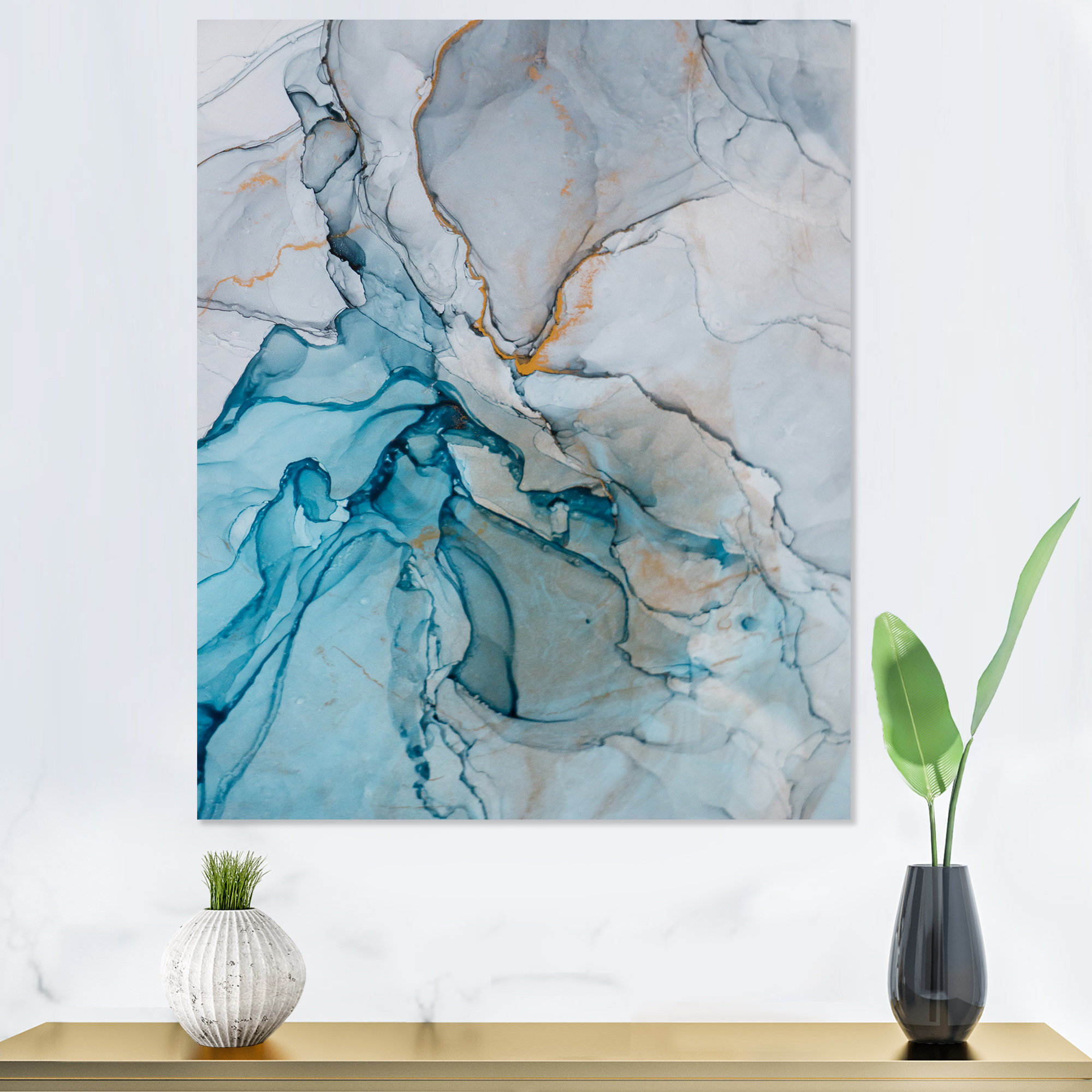 Wrought Studio Grey Meets Blue Marble Art Ripples III - Modern Canvas ...