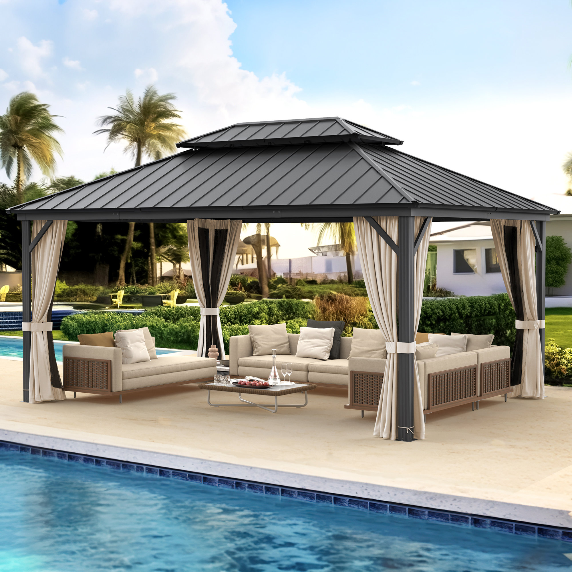 Cozyman LUE BONA 12X16 Hardtop Gazebo, Galvanized Steel Double Roof ...