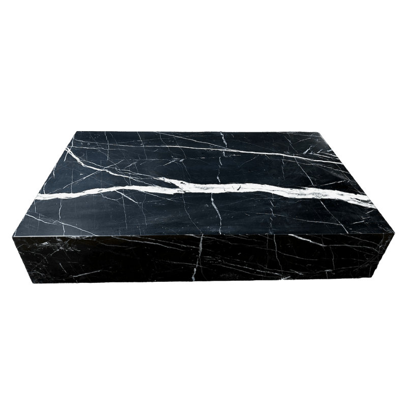 BETACH Genuine Marble Block Coffee Table - Black Marble, 54" Extra ...