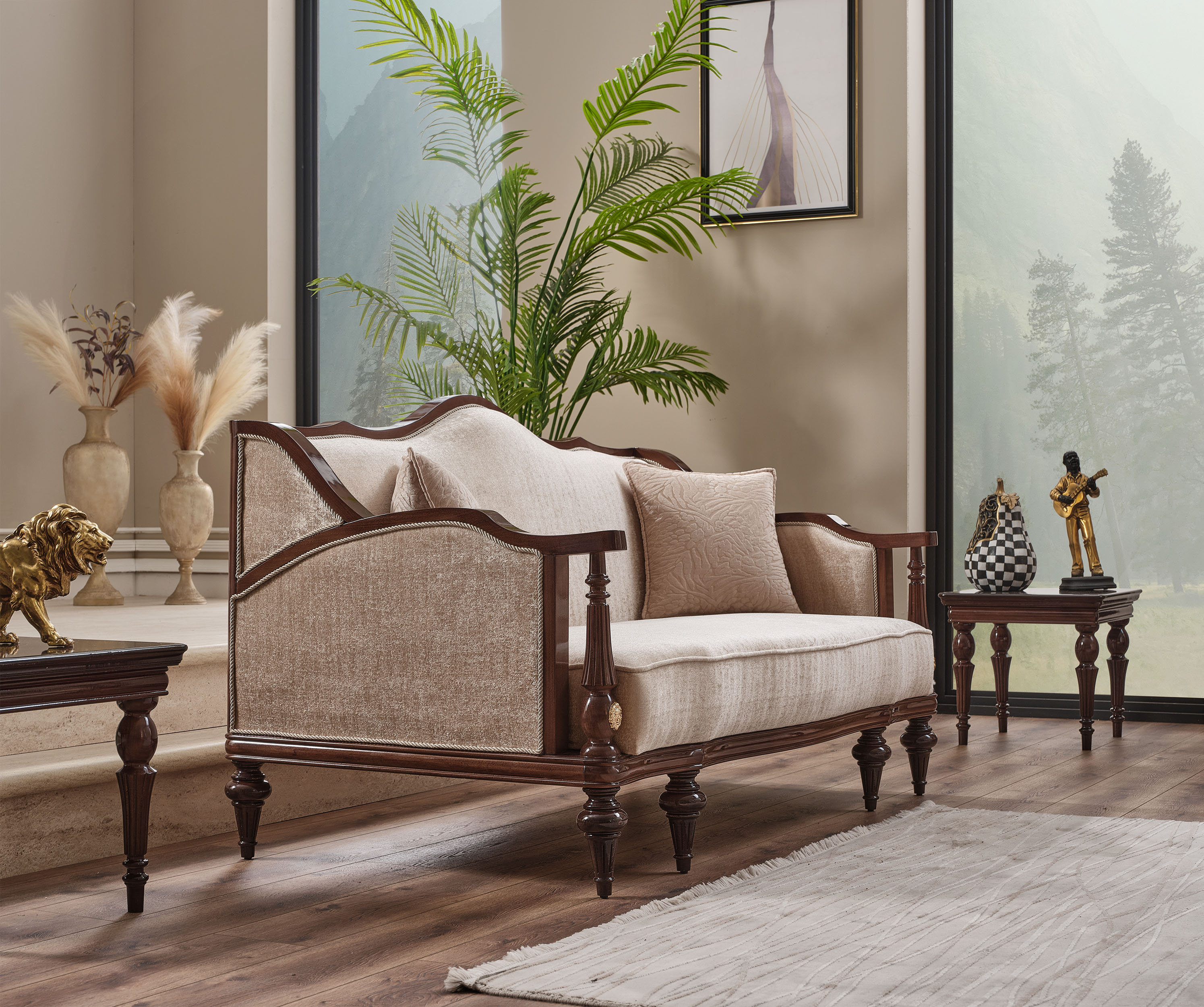 Everly Quinn Classic Traditional Upholstered Loveseat With Solid Wood ...
