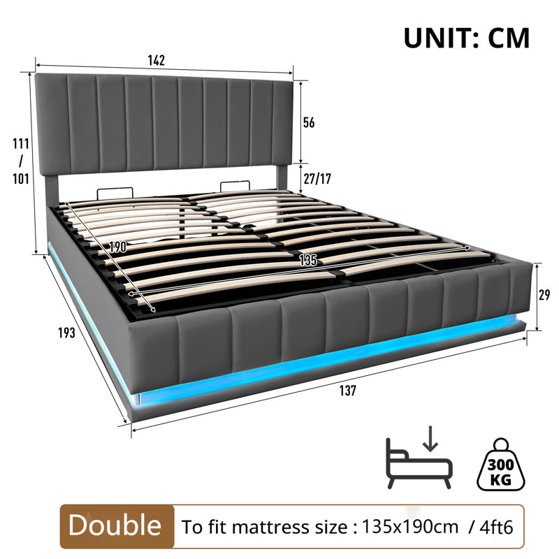 Ivy Bronx Ottoman Double Bed With Led Lighting | Wayfair.co.uk