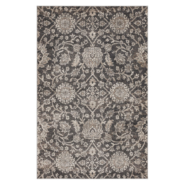 Bungalow Rose Carter Grey Floral Ornamental Area Rug | Wayfair