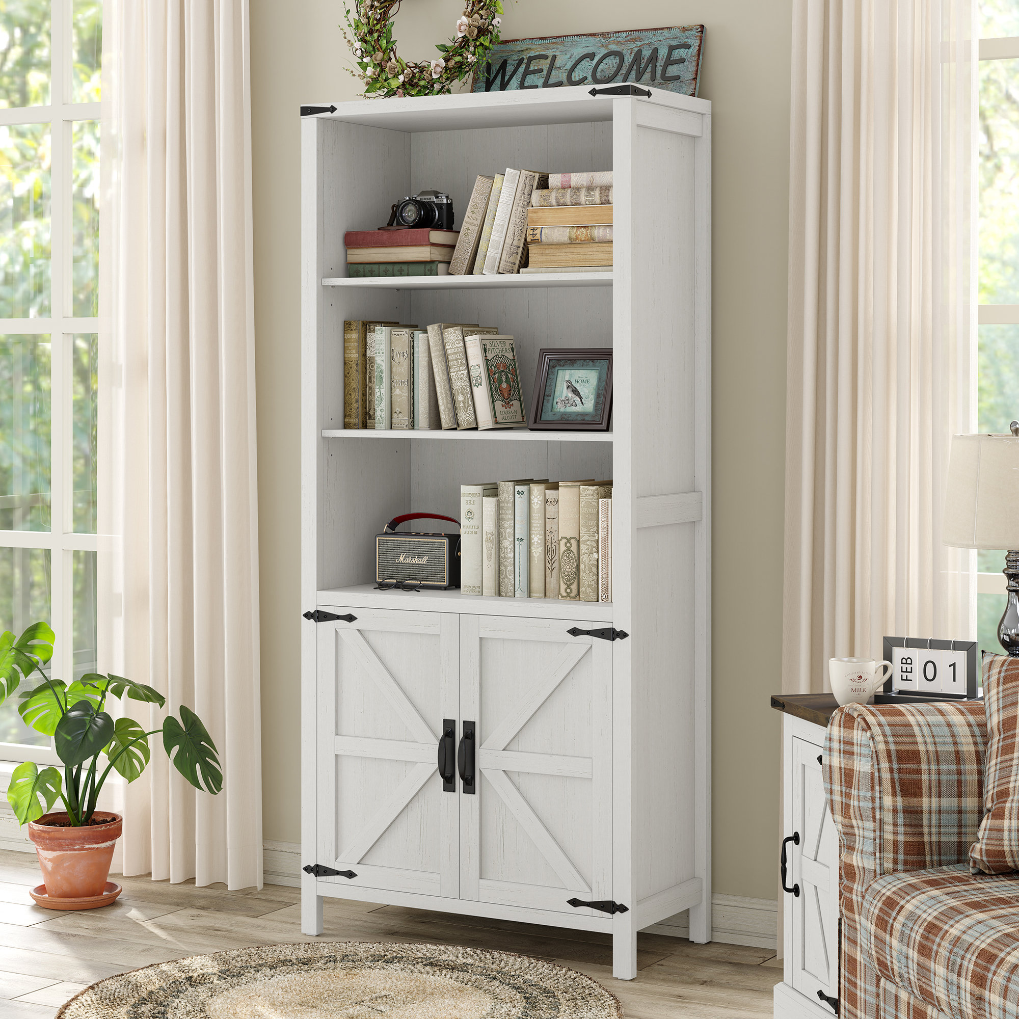 Gracie Oaks Baseler 70" Farmhouse Bookcase,Storage Bookcase with Doors ...