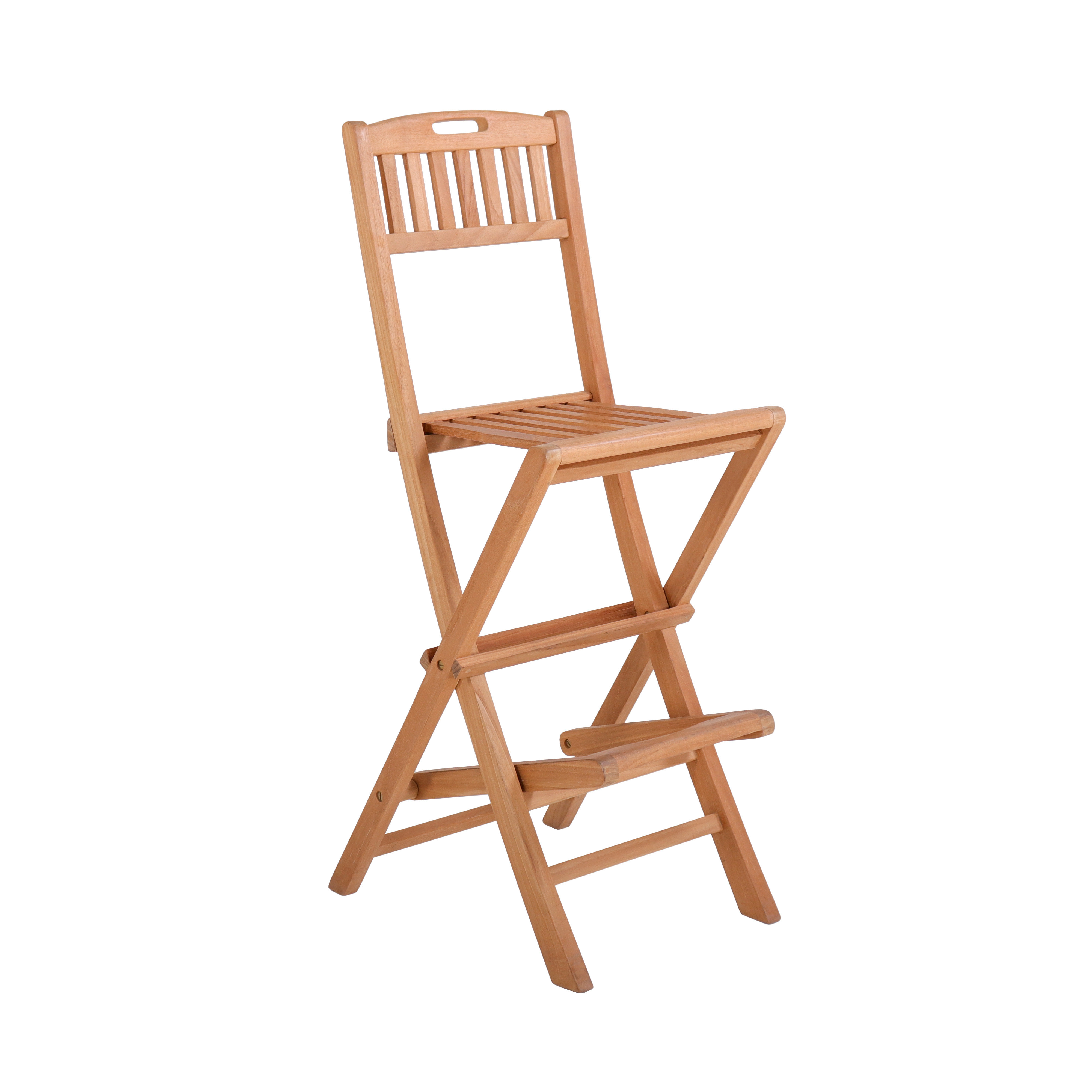 Winston Porter Nordic Teak Wood Natural Folding Outdoor Bar Stool ...