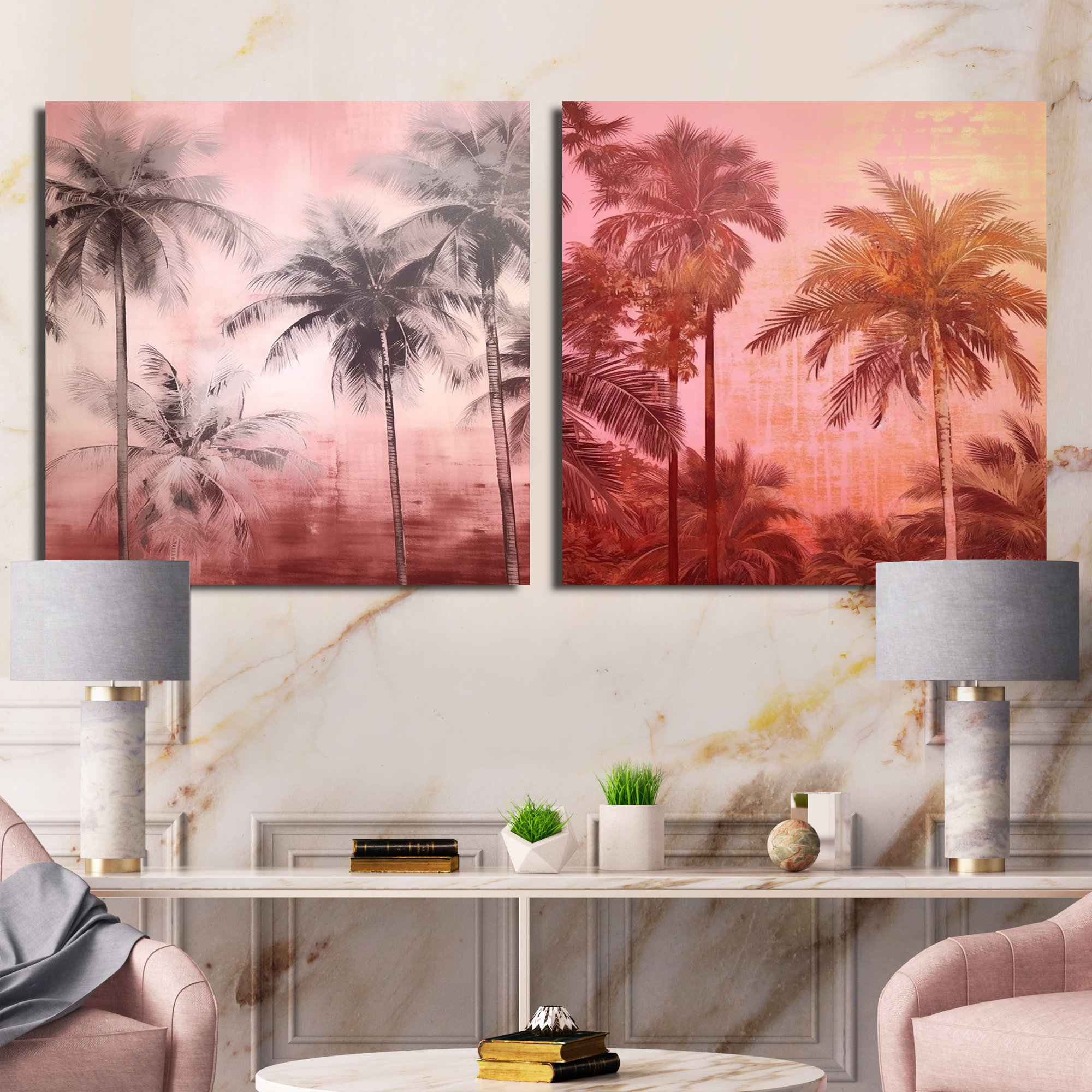 Bay Isle Home™ Vintage Pink Palm Trees Shadows - Palms & Palm Trees ...