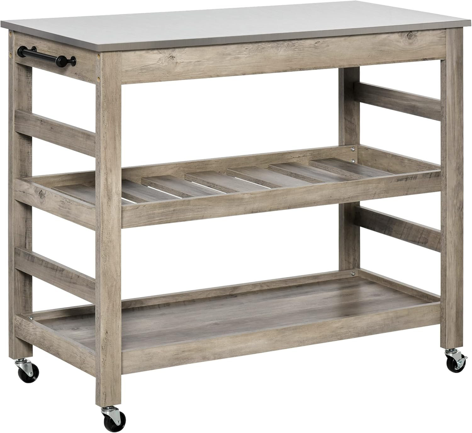 Winston Porter Mobile Kitchen Cart With Stainless Steel Countertop ...