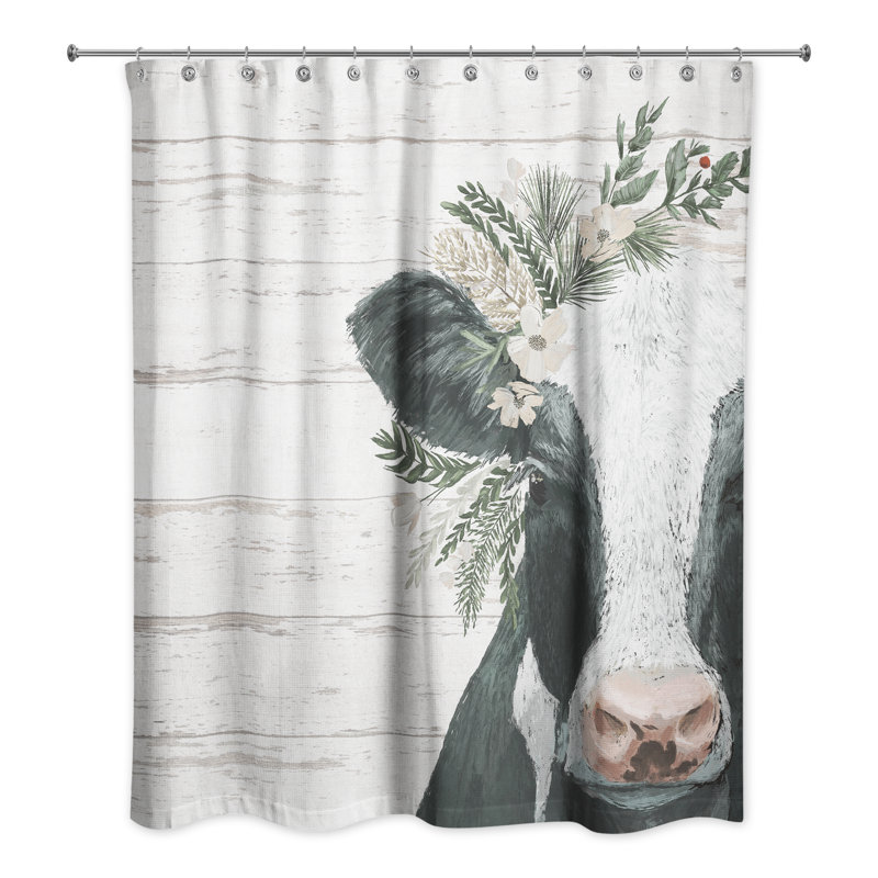 Ivy Bronx Floral Dairy Cow Shower Curtain | Wayfair