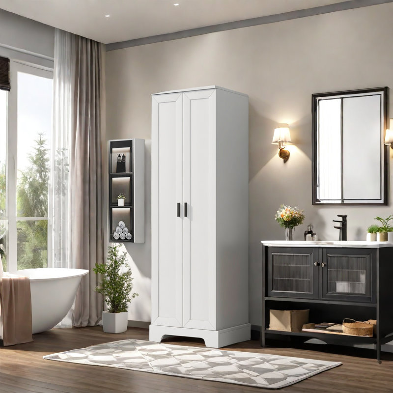 Red Barrel Studio® 71" Bathroom Towel Storage Cabinet With 2 Doors, 5 ...