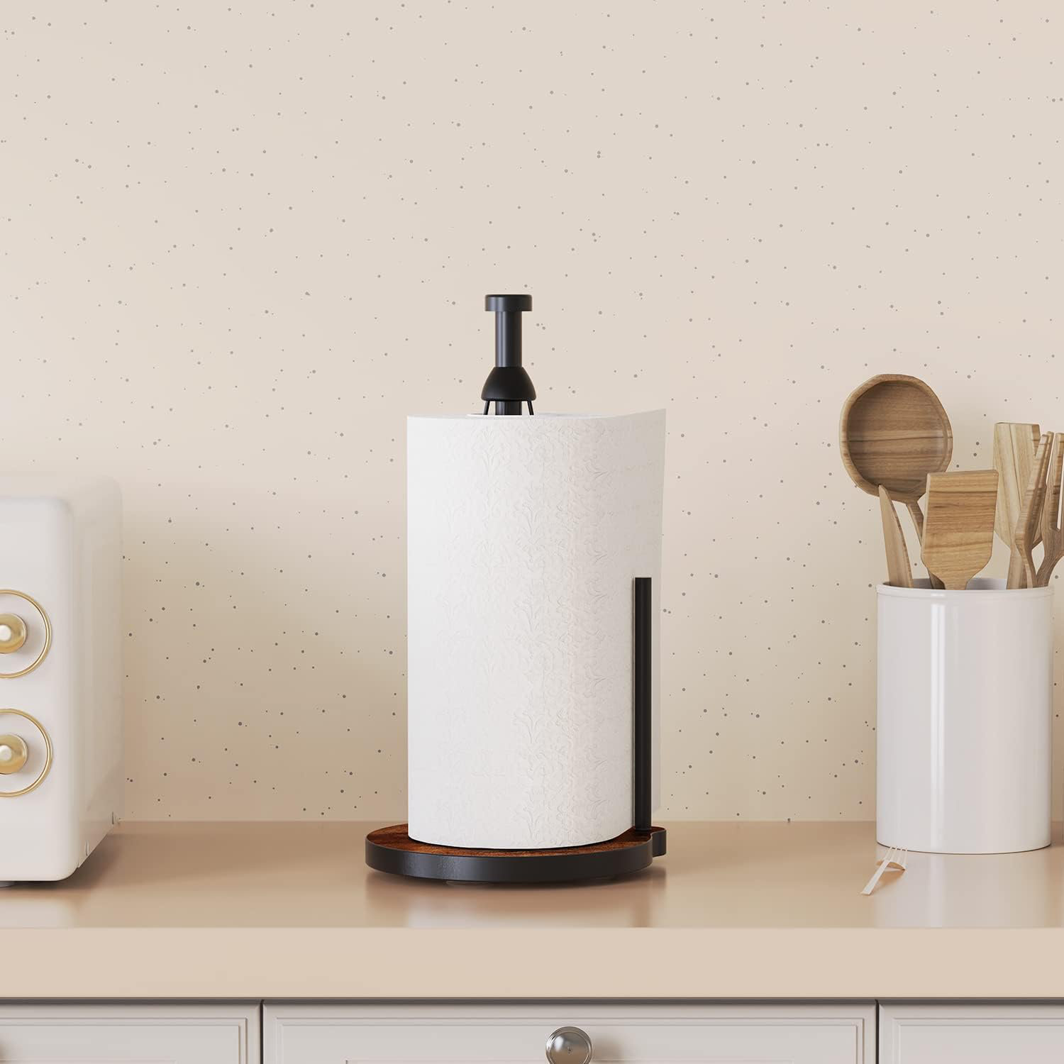 17 Stories Paper Towel Holder Countertop, One-Handed Tearing Wood Paper ...