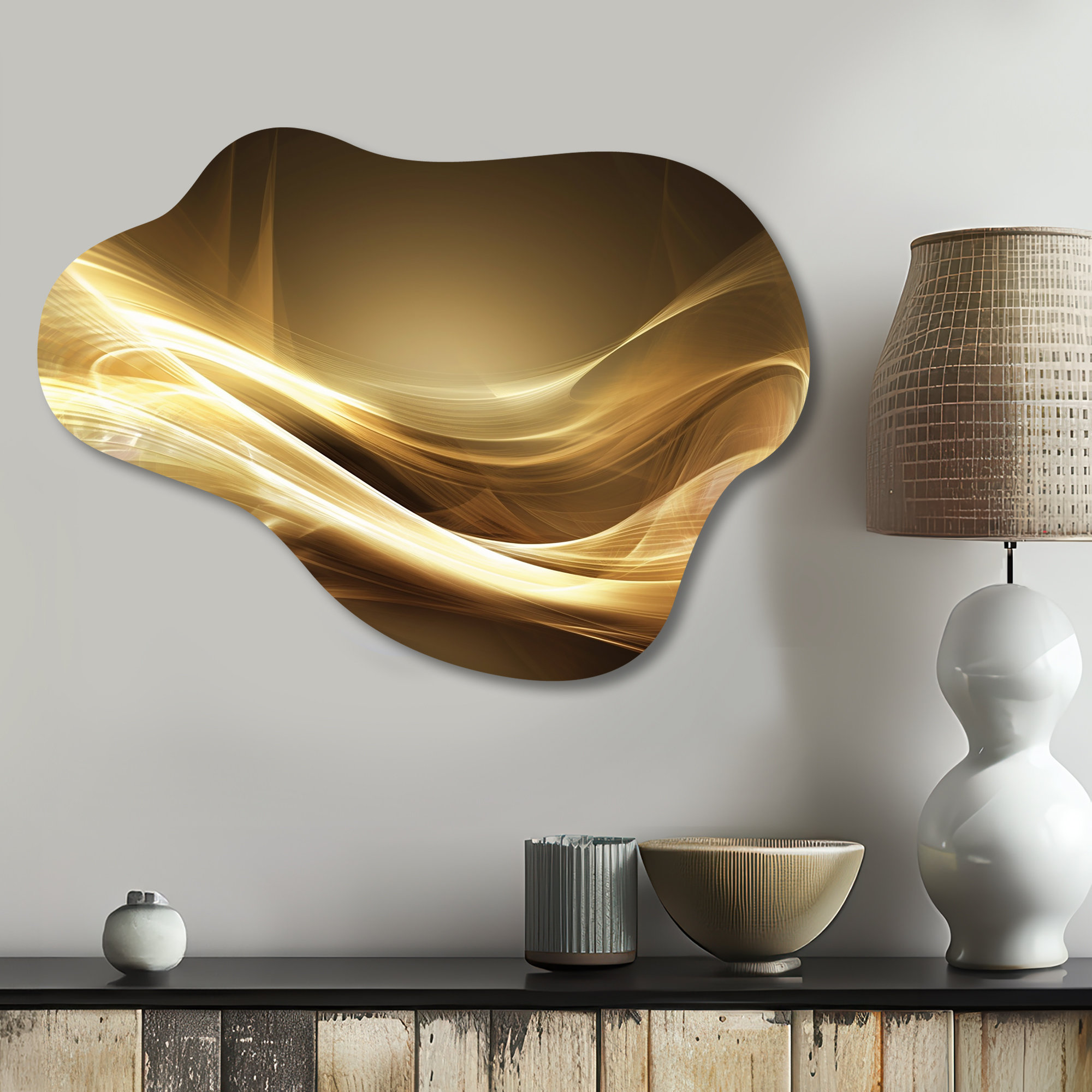 Mercer41 Gold Elegant Modern Sofa III - Abstract Modern Waves Cloud ...