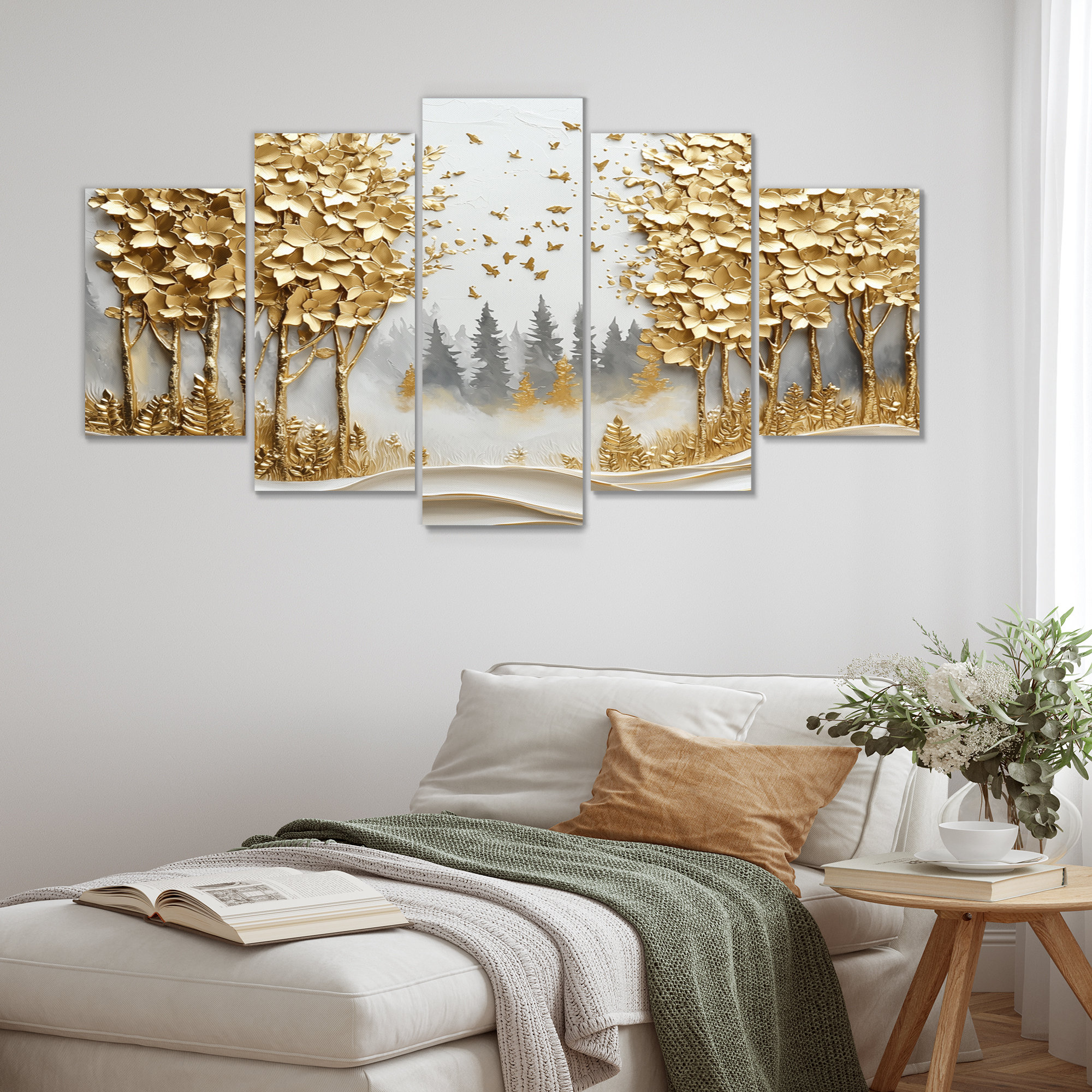 House of Hampton Blue Gold Pine Tree Misty Mountain Mornings IV - Tree ...