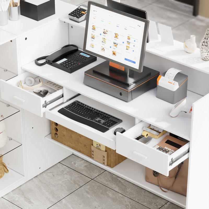 Ebern Designs L-shaped Storage Reception Desk With Counter For Retail ...