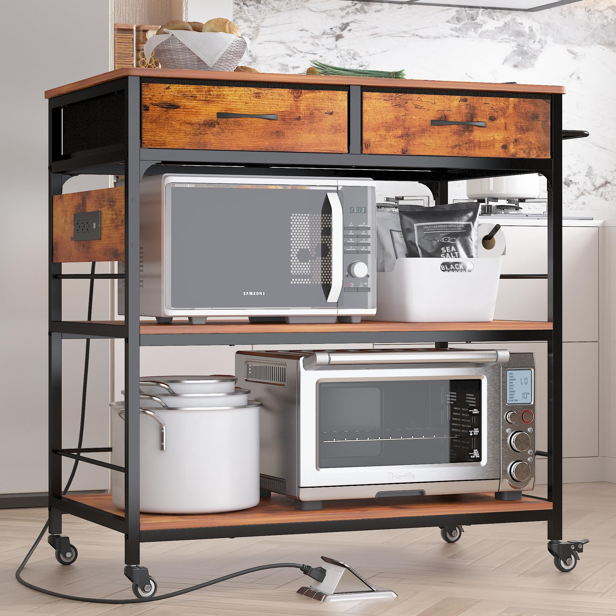 17 Stories Shanon Rolling Kitchen Island with Wood Top | Wayfair