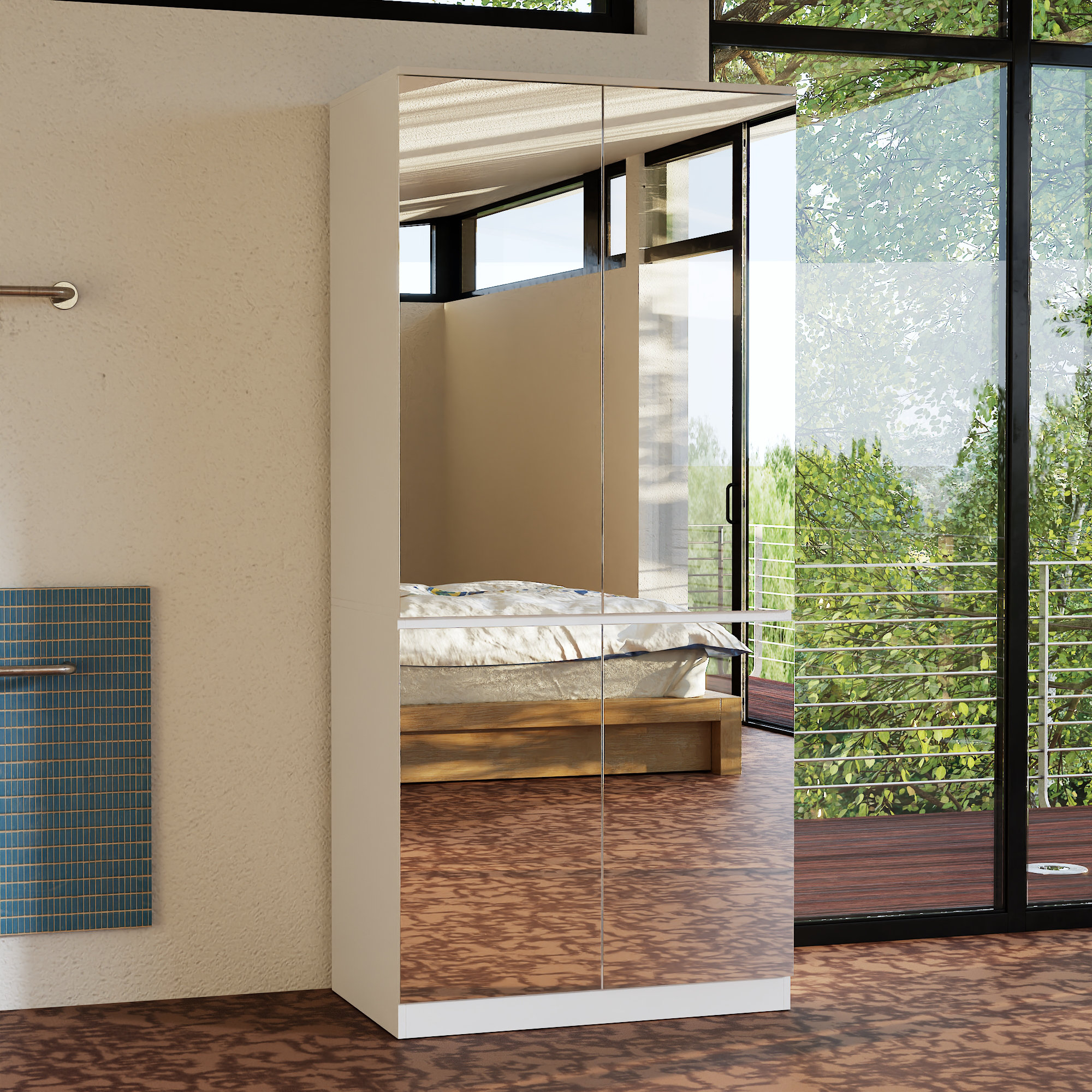 Latitude Run® Garde-robe moderne à miroir avec beaucoup de rangement et ...