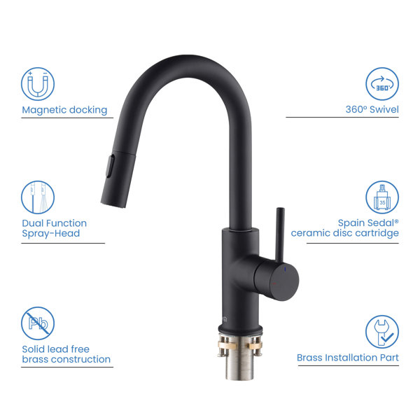 KIBI USA KIBI Luxe Pull Down Kitchen Faucet & Reviews | Wayfair