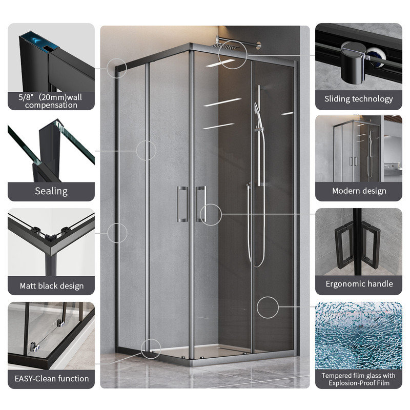 Foskbaths Corner Shower Enclosure 36 x 36 x 72 inch Double Sliding 1/4 ...