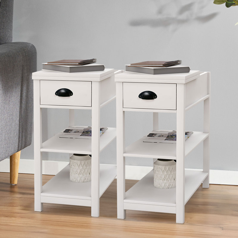 Lark Manor™ Set Of 2 Narrow Side Tables With Drawer And Bottom Divider ...