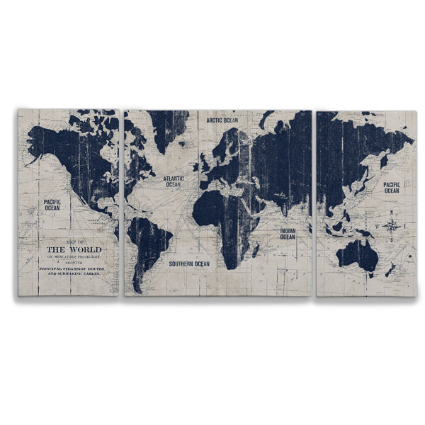 Three Posts™ Old World Map On Canvas 3 Pieces Print & Reviews | Wayfair