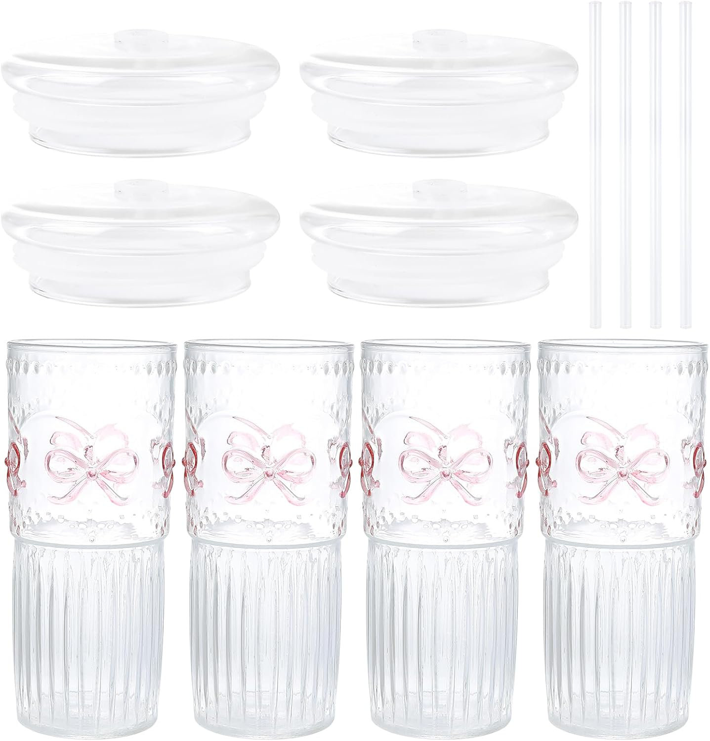 Red Barrel Studio® Set of 4 Embossed Glasses 22oz Ribbed Glass with ...