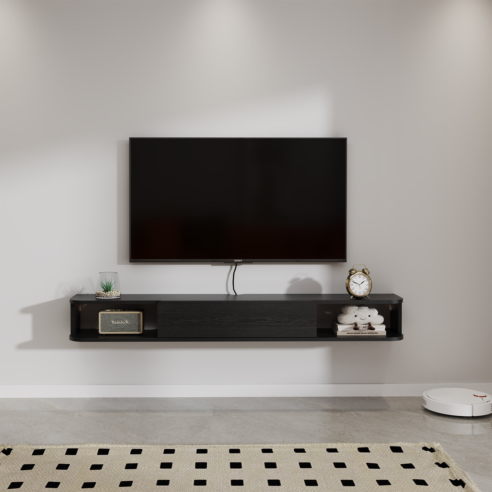 Ebern Designs Floating Tv Stand With Drawer, Wall-mounted Tv Cabinet ...