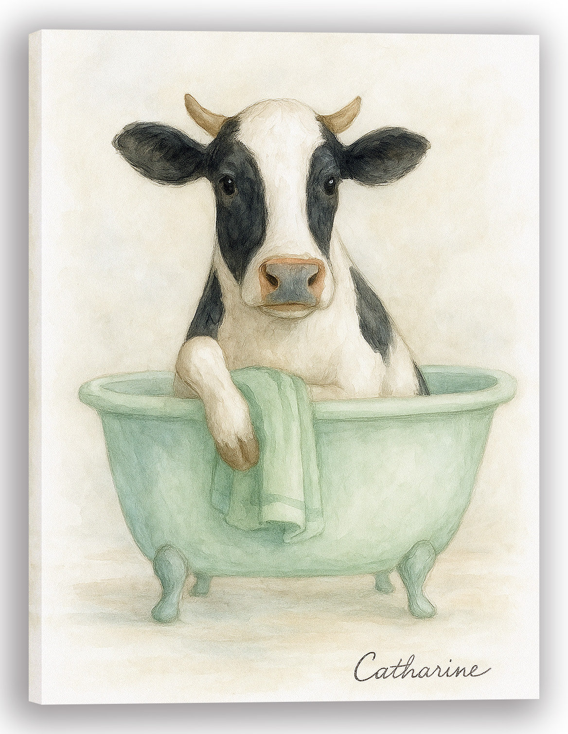 Ophelia & Co. “Tidy Time – Cow with Towel” Wrapped Canvas Wall Art ...