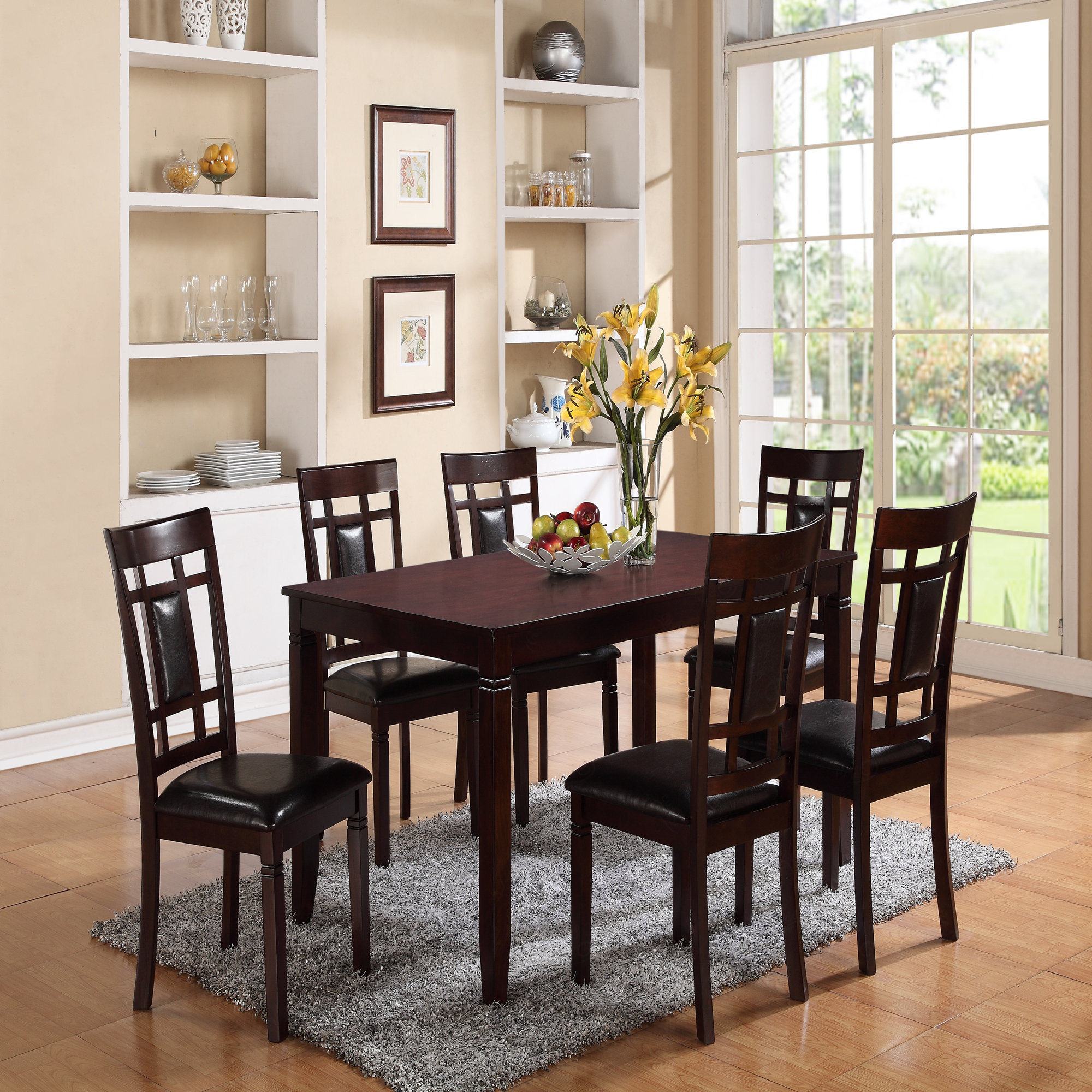 Latitude Run® 7-Pc Dinette Set Brown Espresso Finish Rectangular Table Faux Leather Upholstery ...