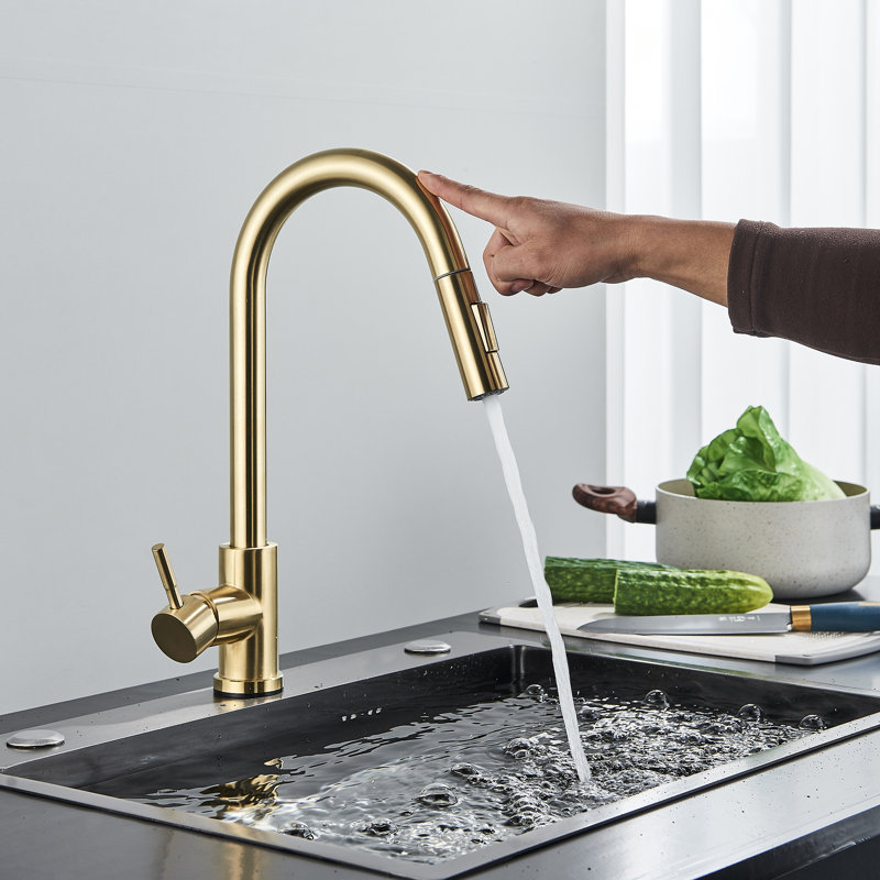 Belfry Kitchen Brushed Gold Touch Sensor Kitchen Sink Faucet Pull Out ...