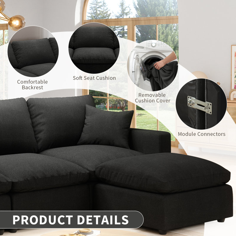 Latitude Run® 3-Seater Sectional Sofa Comfy Cloud Couch for Living Room ...